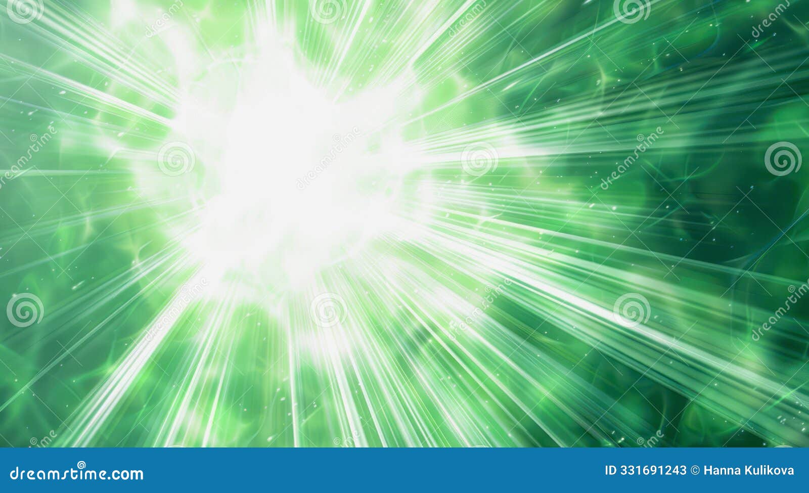 Glowing Light Burst, Abstract Radial Light Rays on Green Background ...