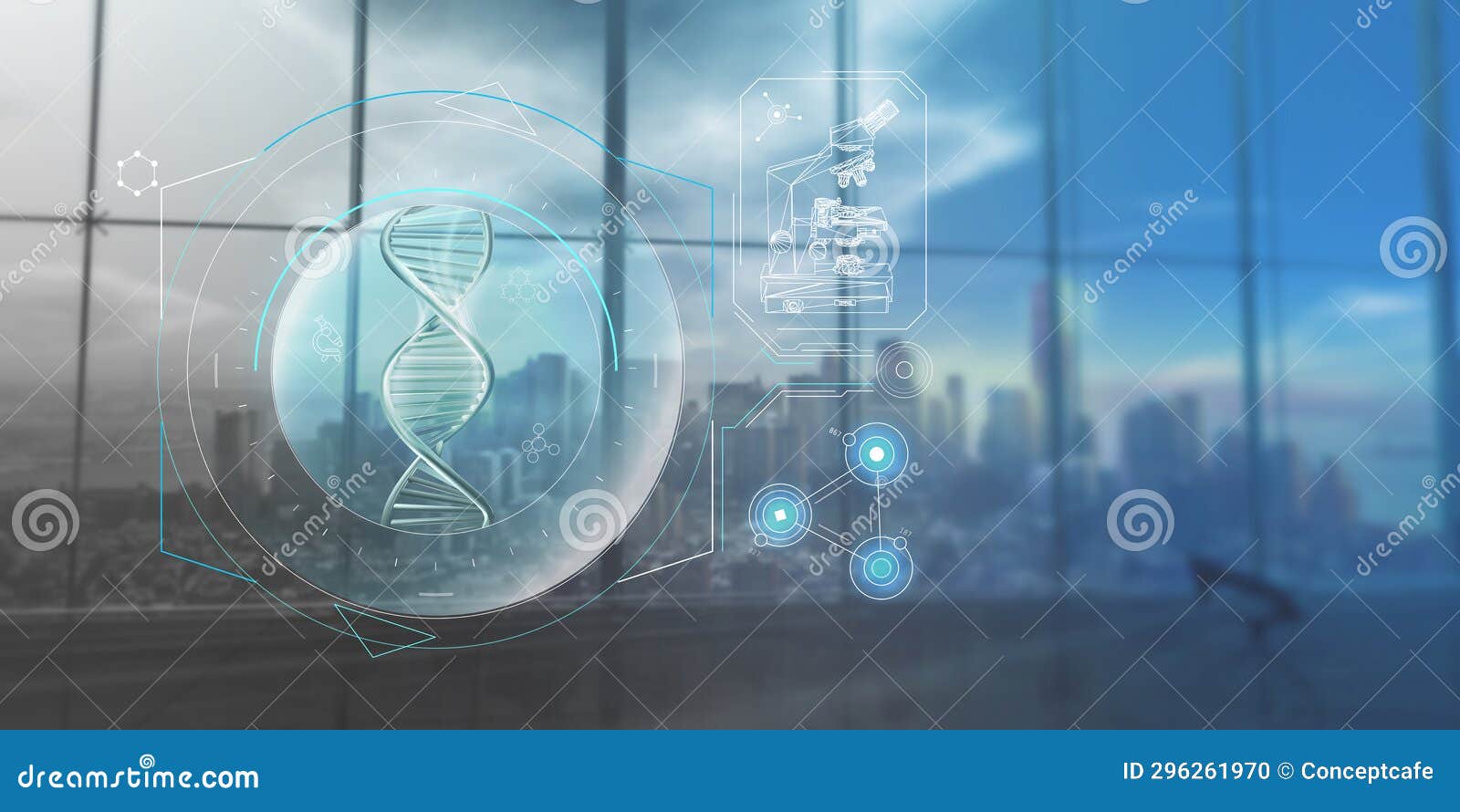 Glowing Light DNA Strands on a Blue Background, 3D Rendering. Stock ...
