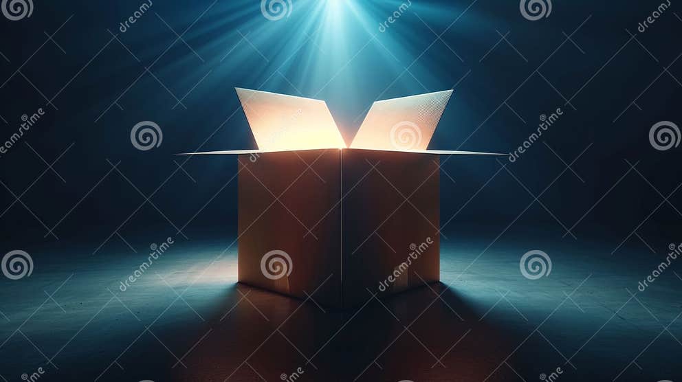 Glowing Light Emanating from Open Box. Generative Ai Stock Illustration ...
