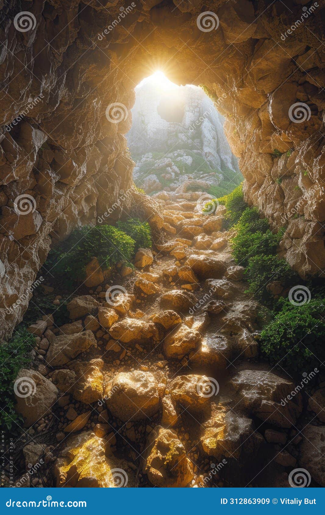Glowing Light Piercing through Dark Cave Tunnel Stock Image - Image of ...