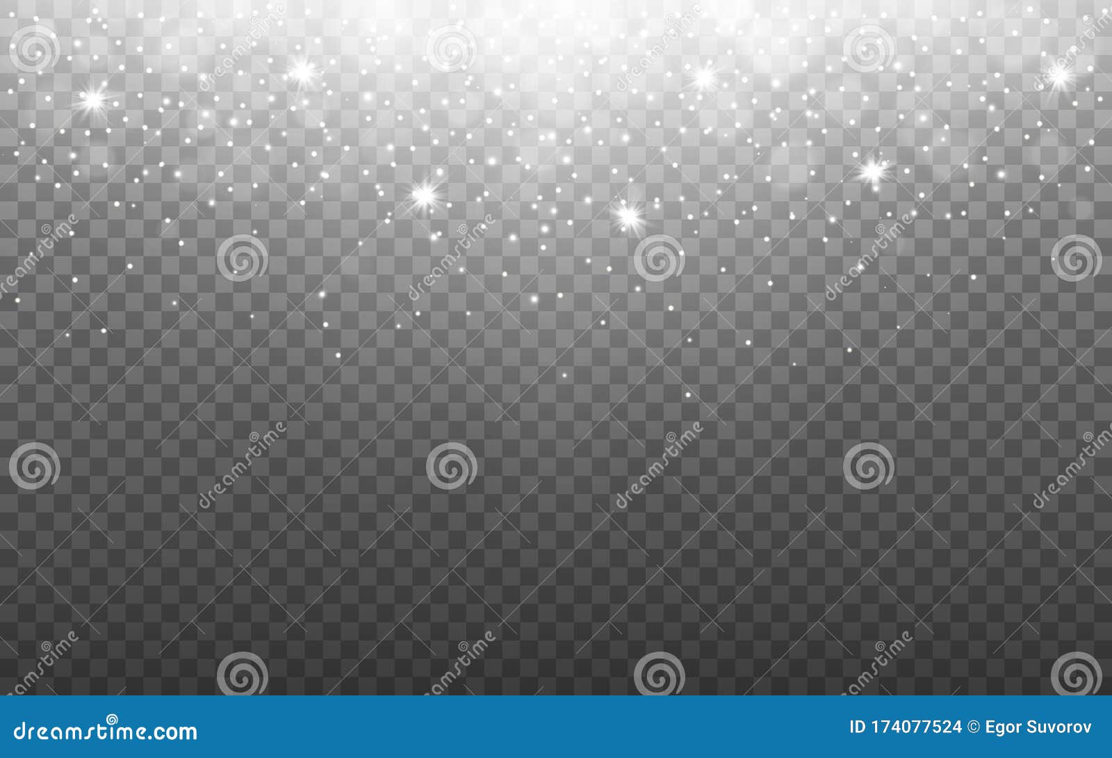 Glowing Light with Snow Flakes on Transparent Backdrop. Silver Glitter ...