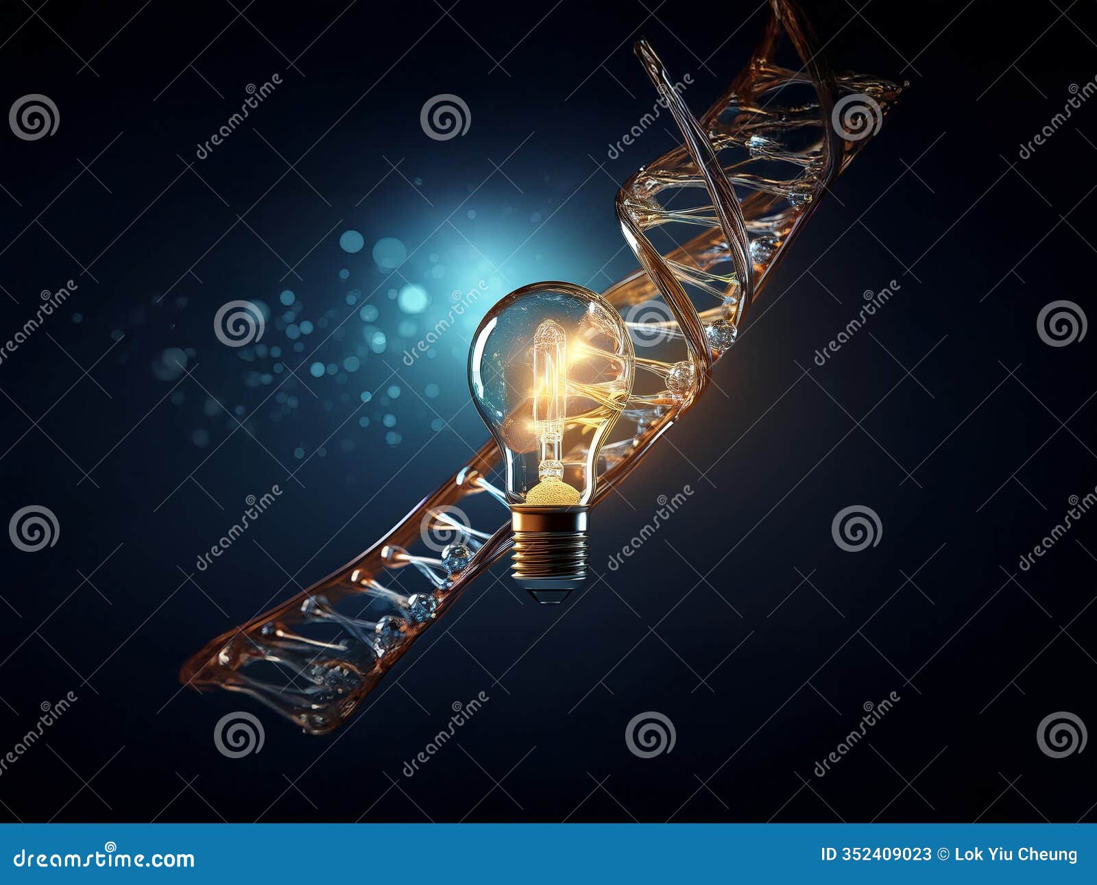 A Glowing Lightbulb Intertwined with a DNA Double Helix, Symbolizing ...
