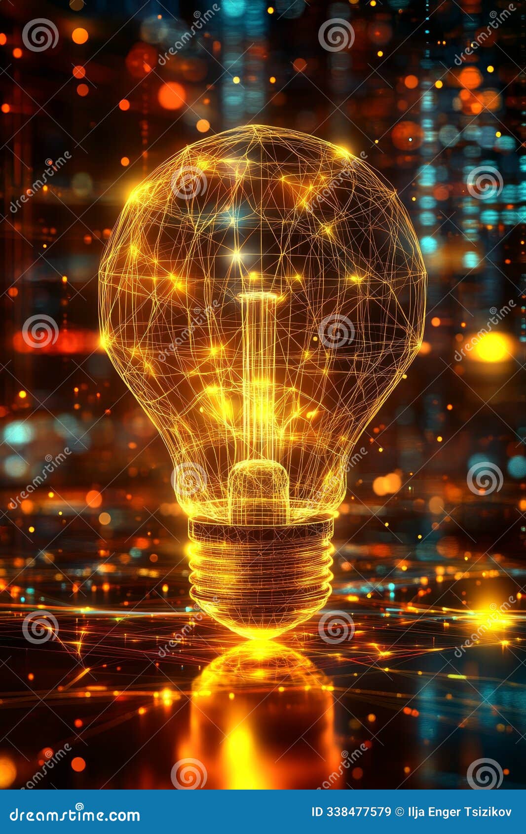 Glowing Lightbulb with Network Connection on a Bokeh Background ...