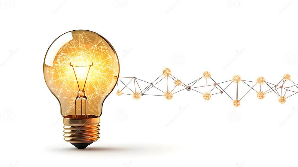 Glowing Lightbulb with Network Connections on White Background,concept ...