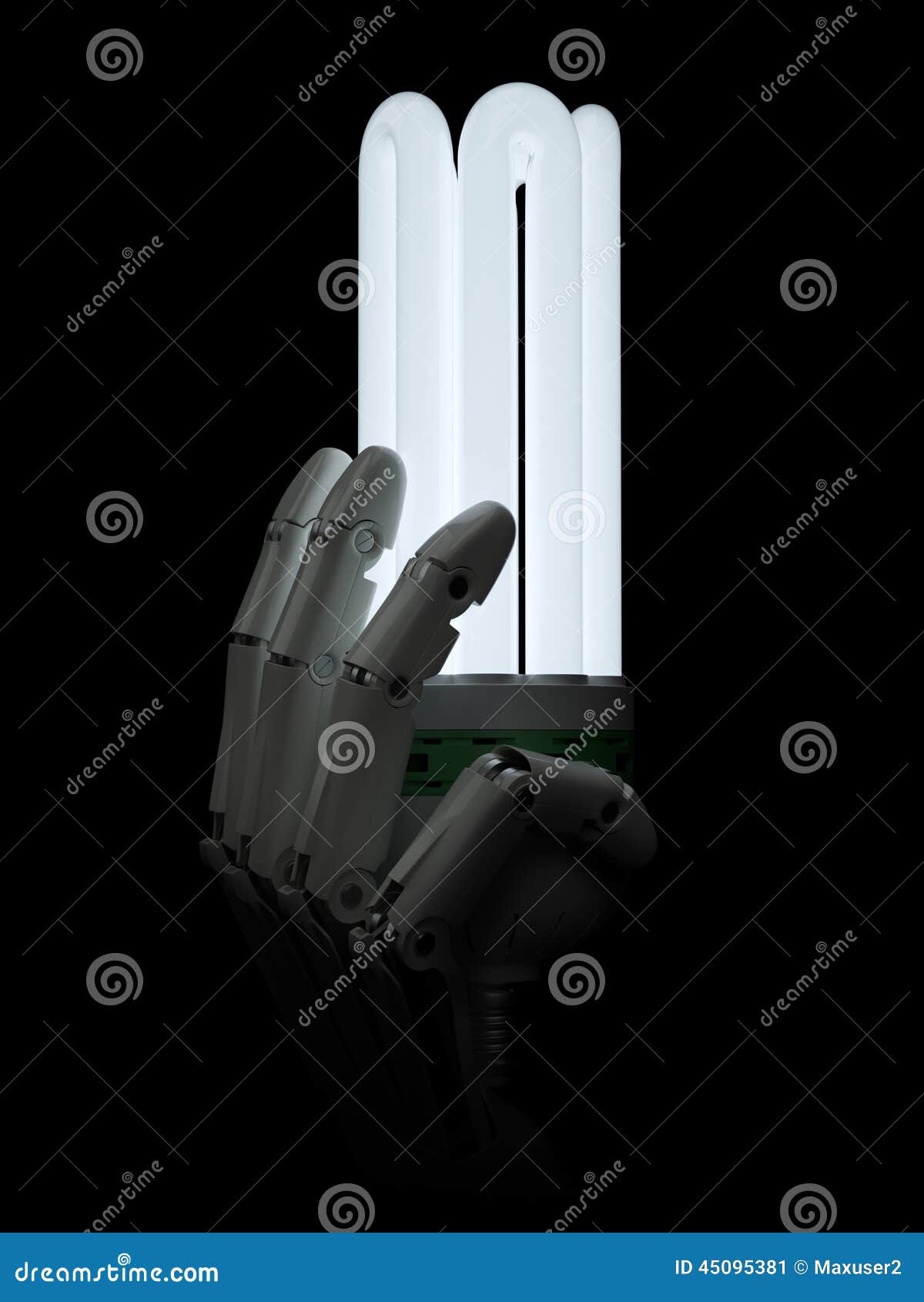 Glowing Lightbulb in Robot Hand Stock Image - Image of futuristic ...