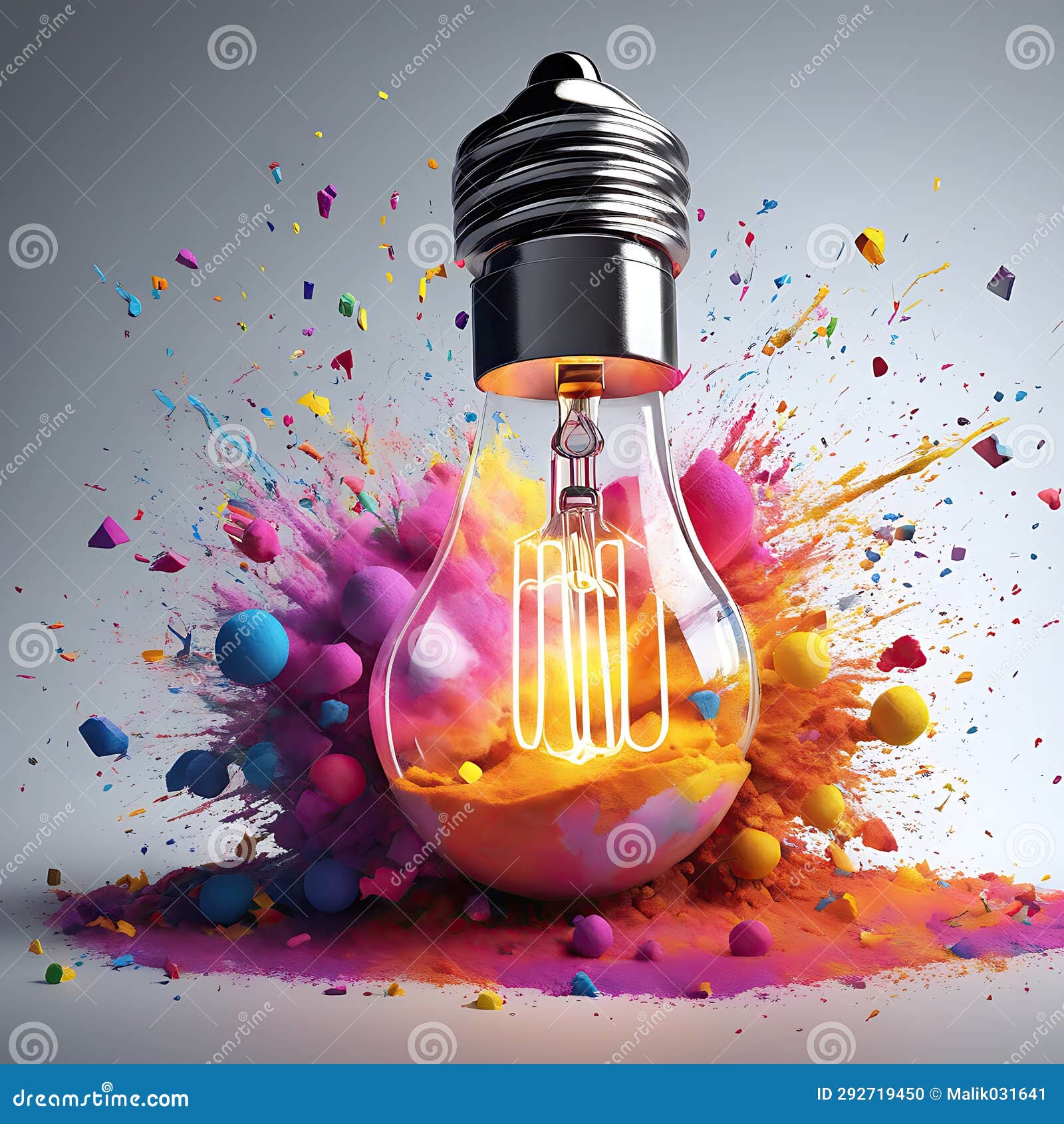 A Glowing Lightbulb Shattering into a Million Pieces Stock Illustration ...
