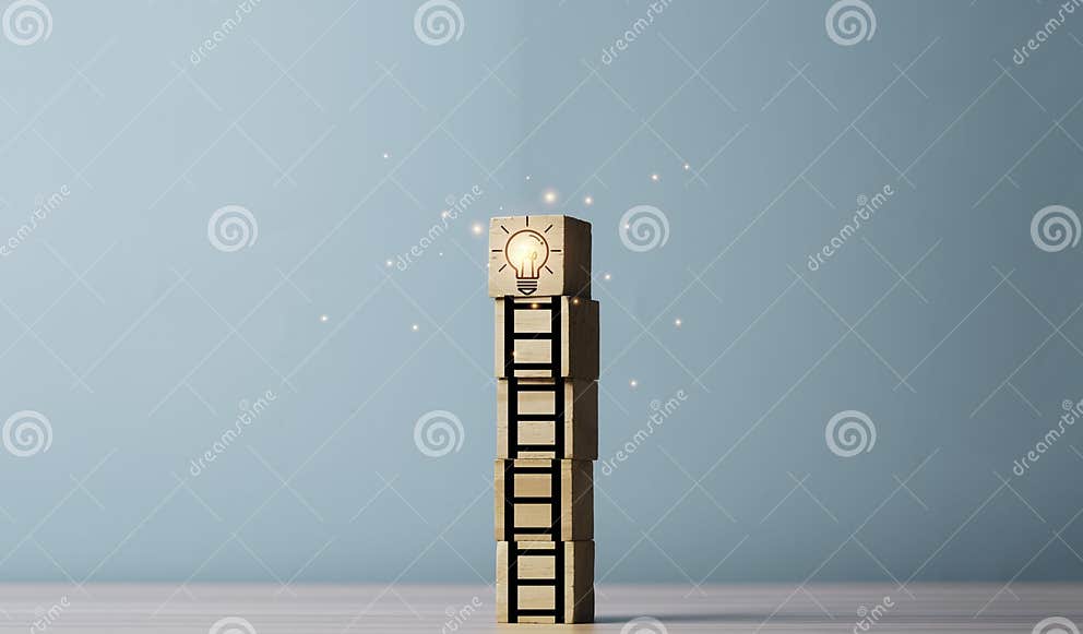 Glowing Lightbulb on the Top of Ladder for Creative Thinking Idea To ...