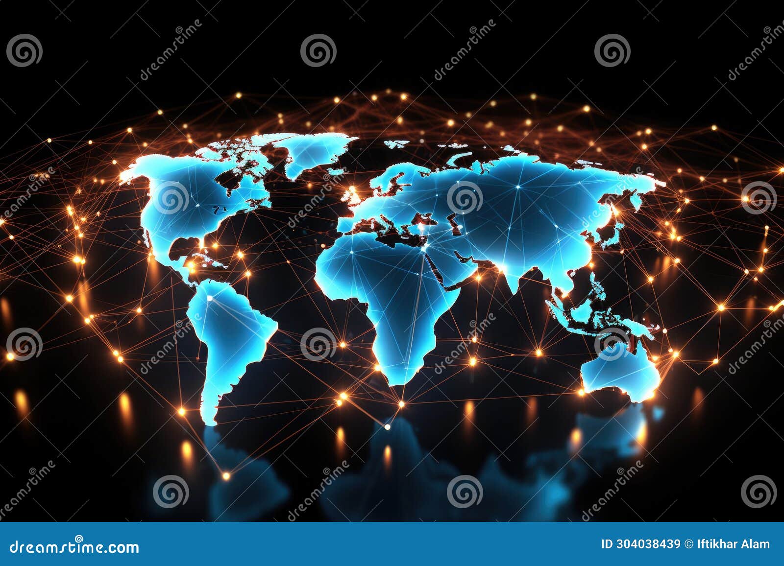 Glowing Lights on World Map Illuminate Global Connectivity and Patterns ...
