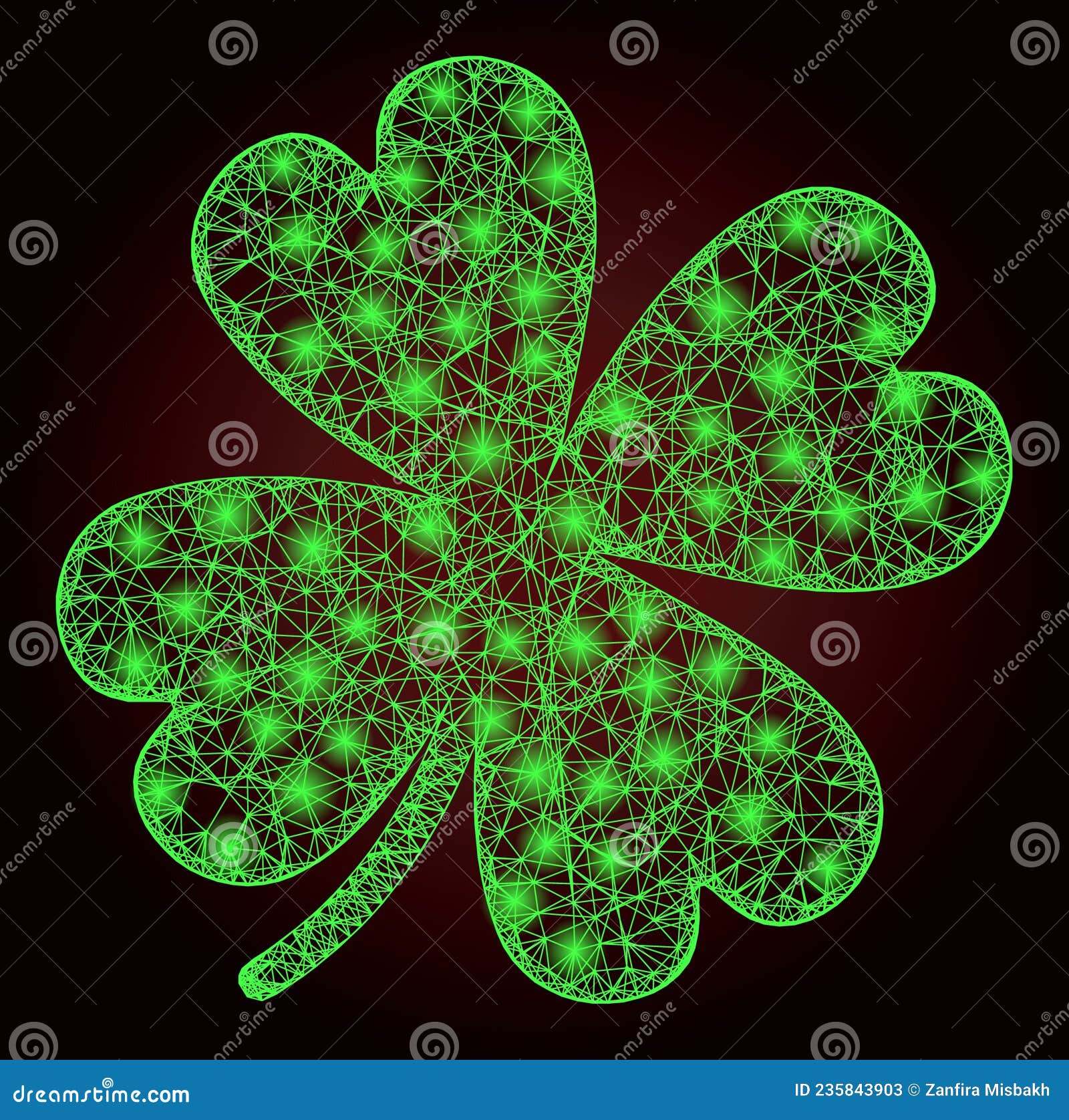 Glowing Linear Mesh Lucky Clover Leaf with Light Spots Stock Vector ...
