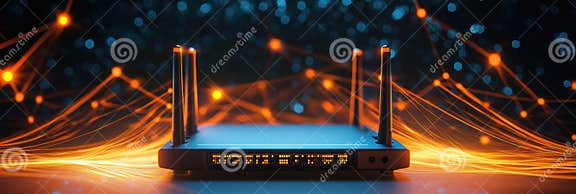 Glowing Lines Create an Abstract Network Visualization Around a Router ...