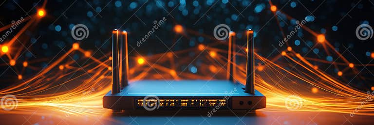 Glowing Lines Create an Abstract Network Visualization Around a Router ...