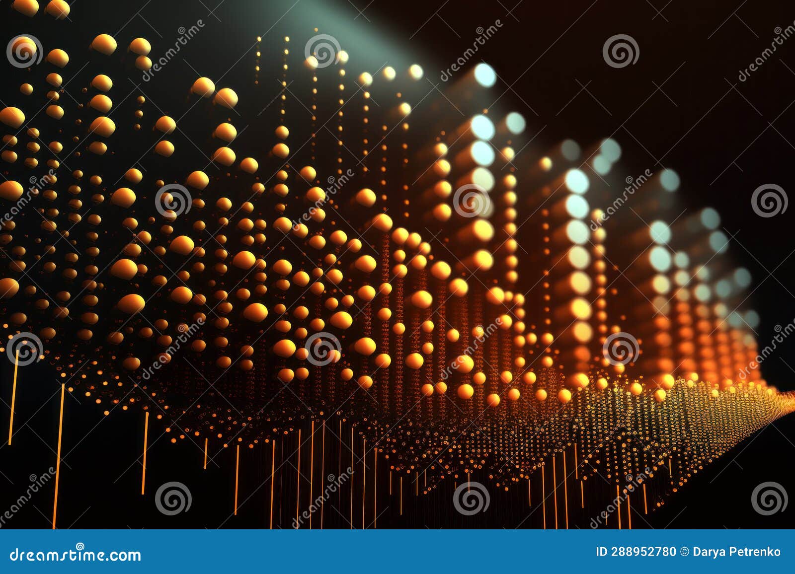 Glowing Lines and Flying White and Blue Geometric Particles on a Dark ...