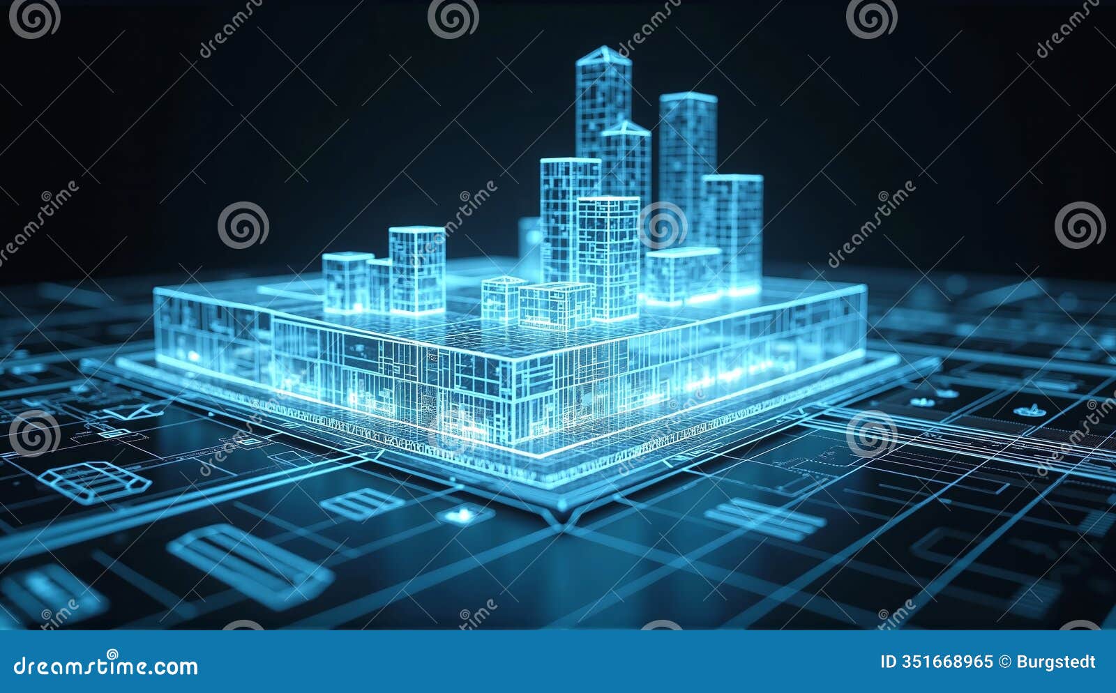 Glowing Lines Form a Futuristic Building Blueprint, Showcasing ...