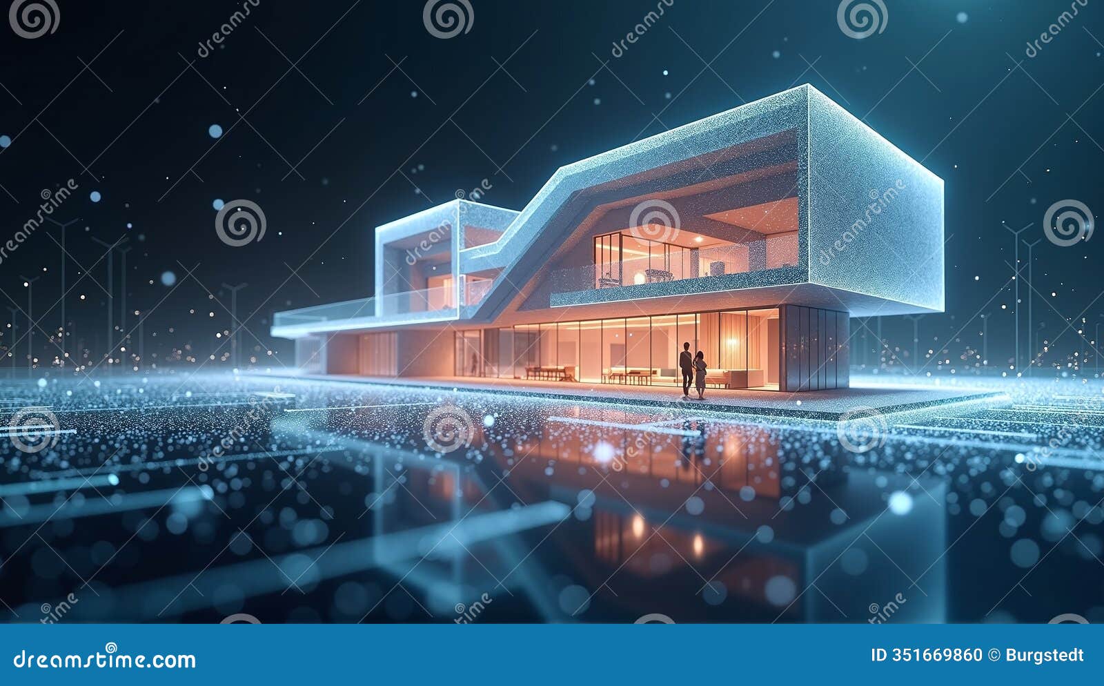 Glowing Lines Form a Futuristic Building Blueprint, Showcasing ...