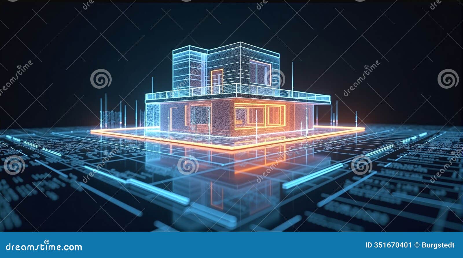 Glowing Lines Form a Futuristic Building Blueprint, Showcasing ...