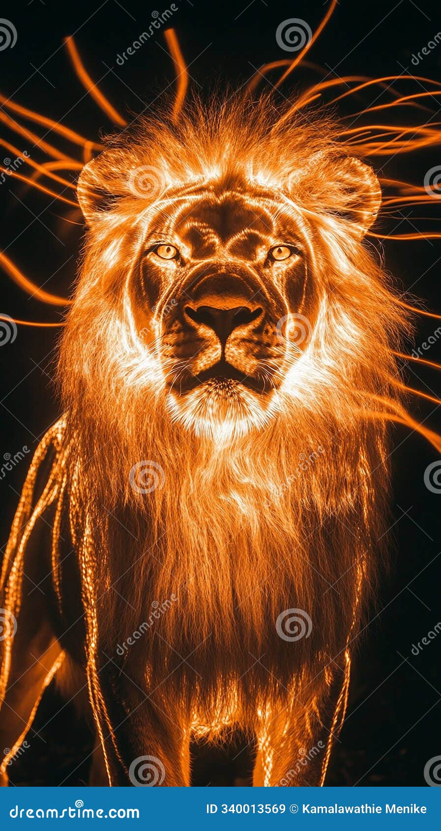 Glowing Lion with a Mane of Shifting Light Stock Illustration ...