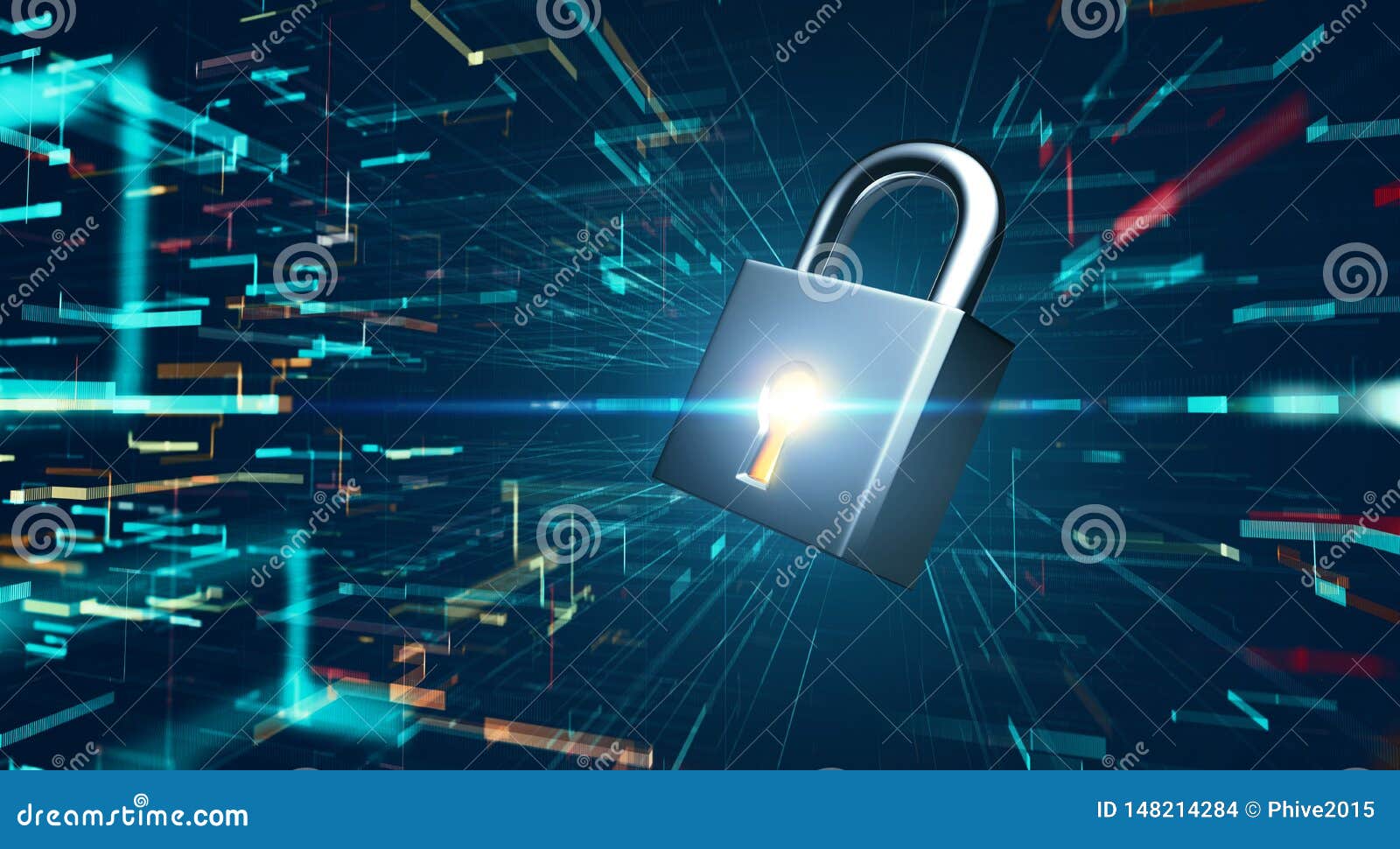 Glowing Lock on Digital Data Background Stock Illustration ...