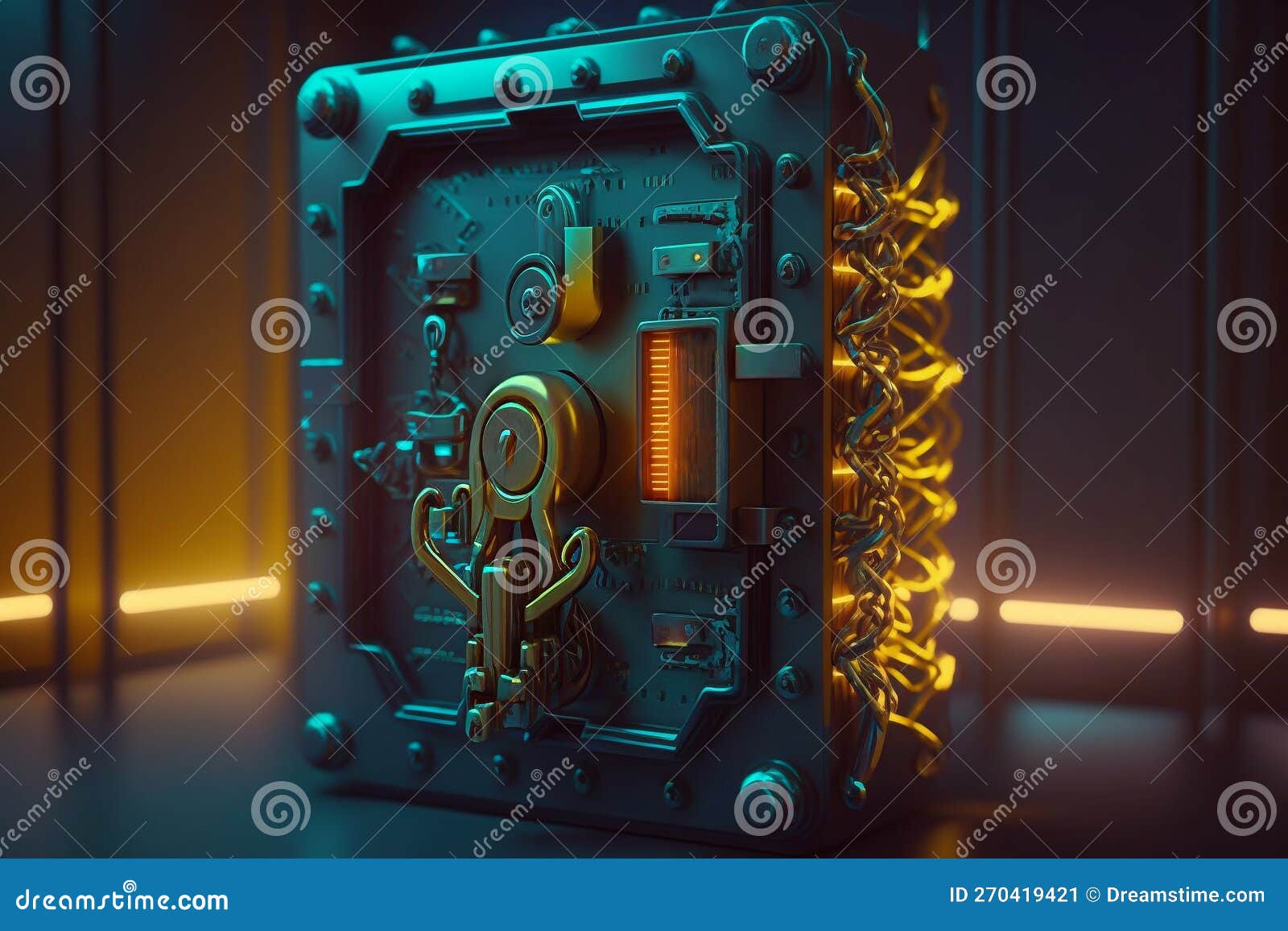 Glowing Lock Door Server Room Illustration Generative AI Stock ...