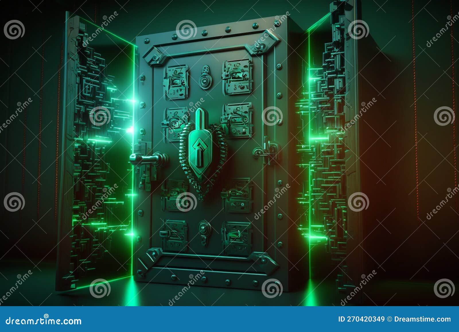 Glowing Lock Door Server Room Illustration Generative AI Stock ...