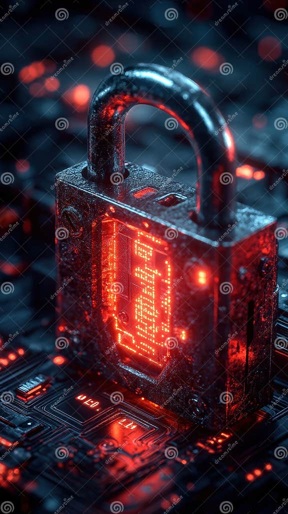 Glowing Lock Embedded in a Digital Circuit Stock Image - Image of ...