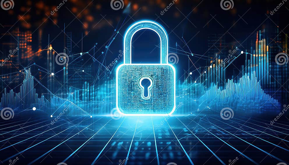 Glowing Lock Icon Symbolizes Security with Transaction Graphs on ...