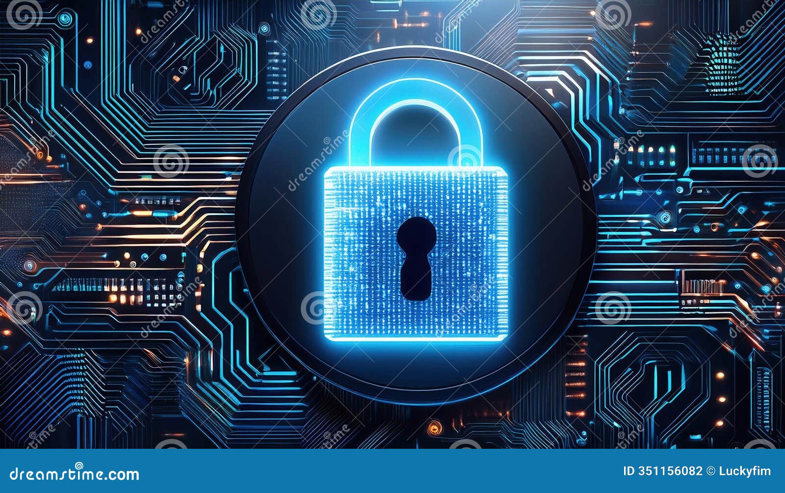 Glowing Lock Symbol on Circuit Board Background Represents Security and ...