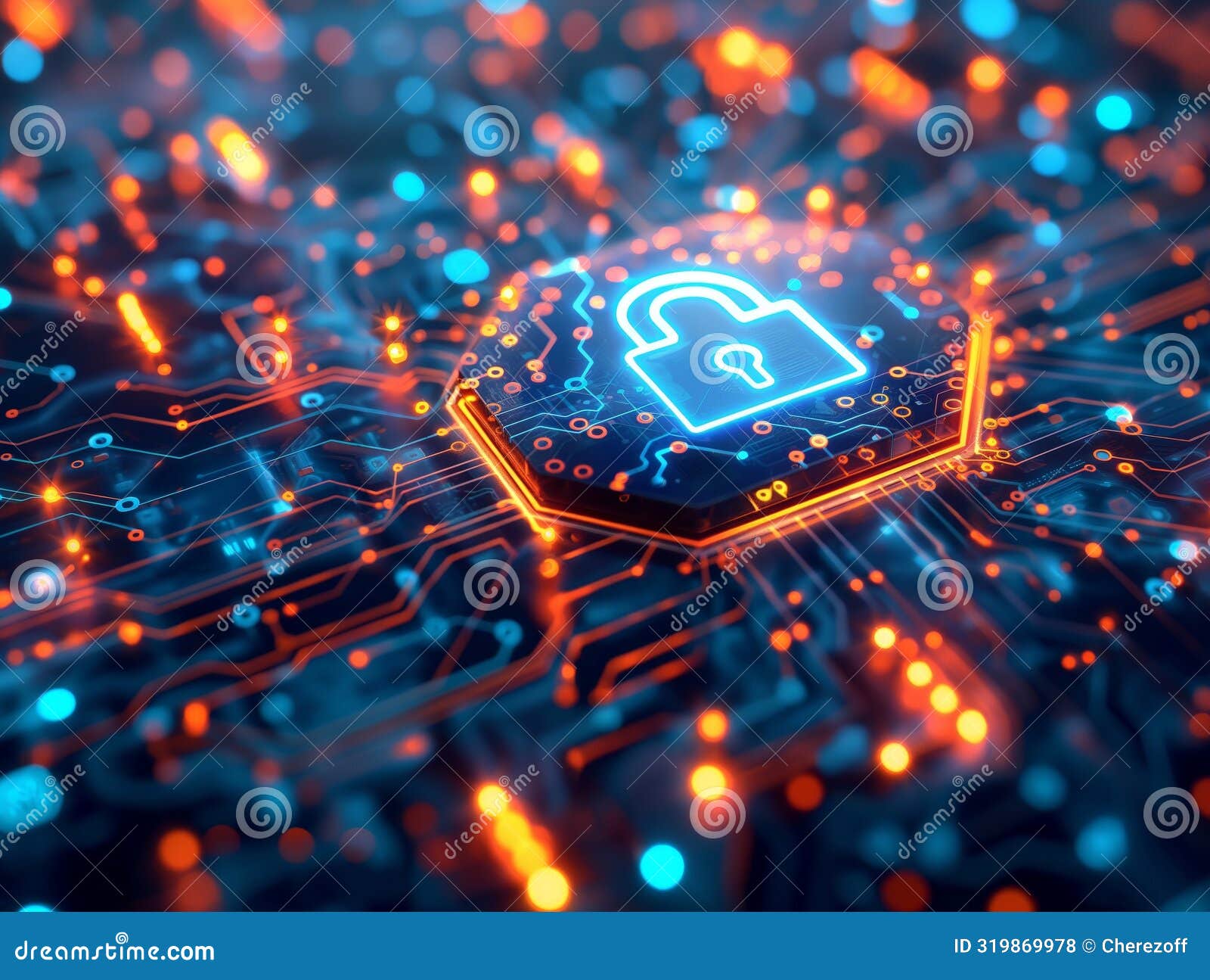 Cybersecurity Concept with Glowing Lock Symbol Stock Photo - Image of ...