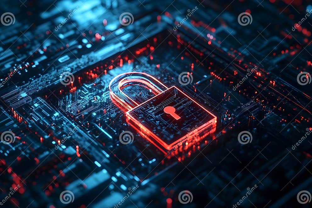 Glowing Lock Symbolizing Secure Digital Network and High-Tech ...