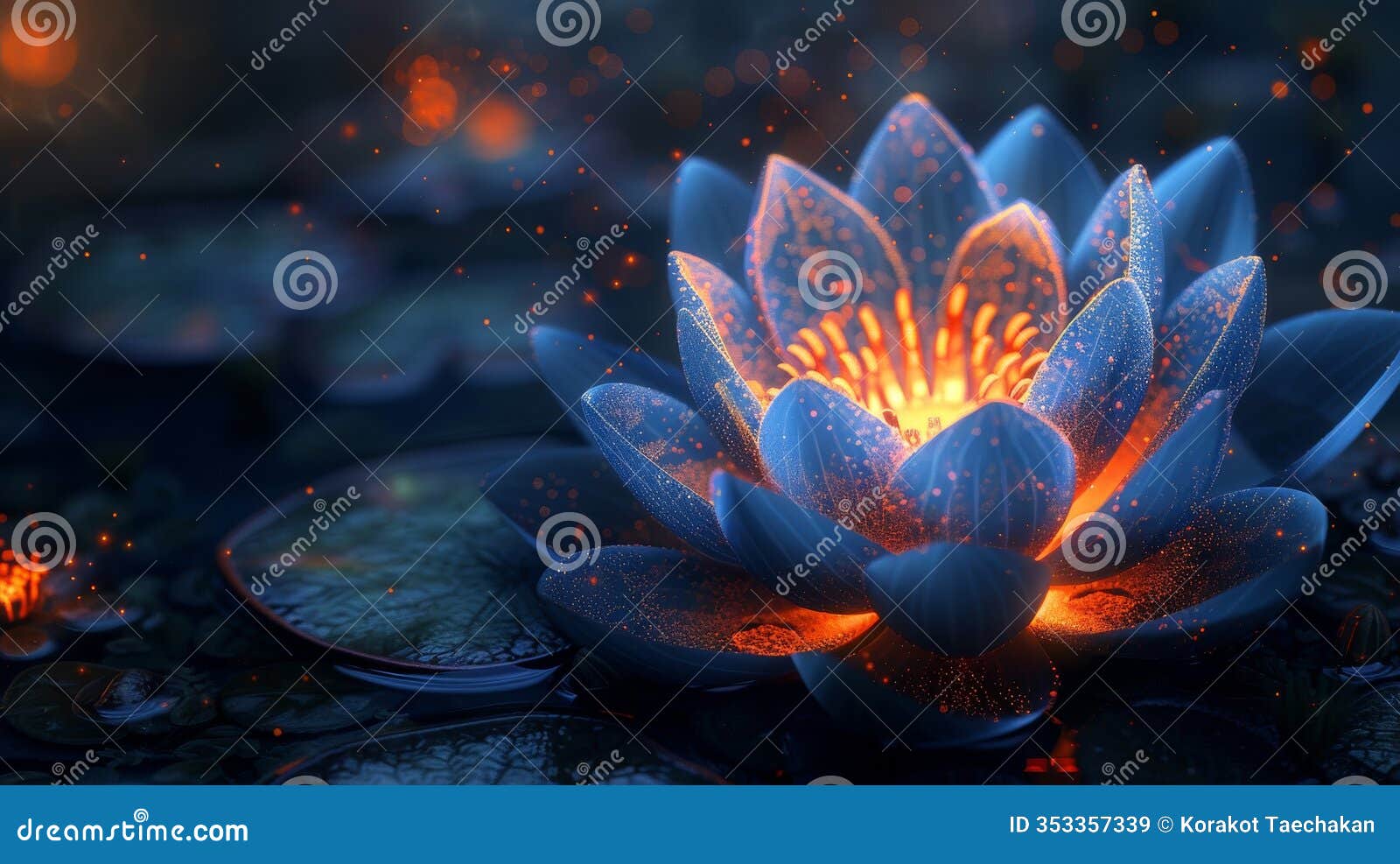 Glowing Lotus Flowers Float on the Surface of the Water Stock Image ...