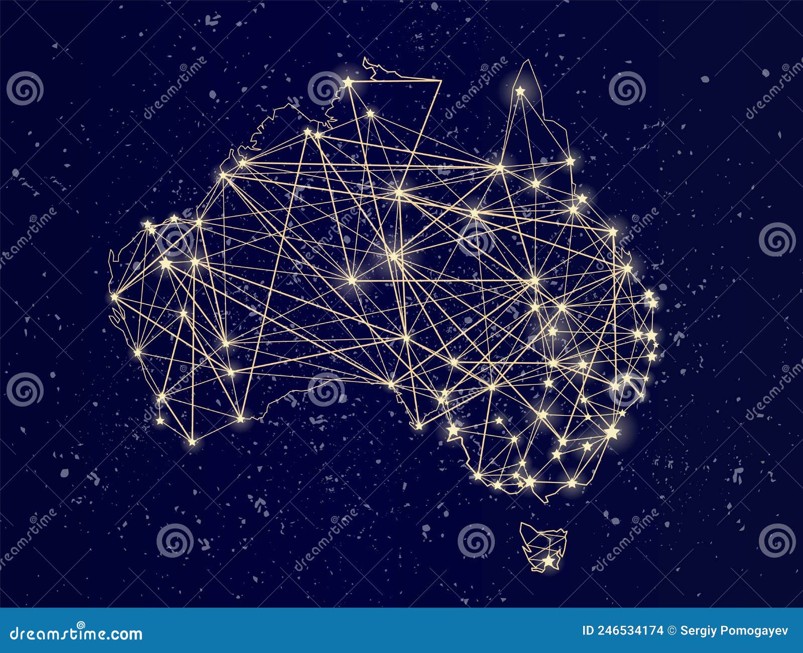 Glowing Map of Australia on the Night Sky Stock Vector - Illustration ...