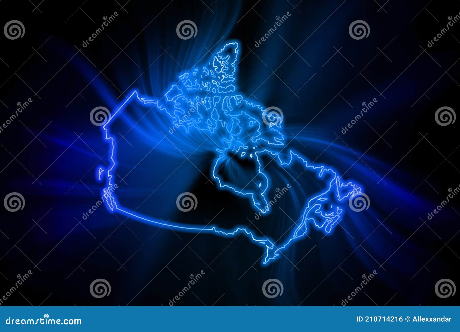 Glowing Map of Canada, Modern Blue Outline Map Stock Illustration ...