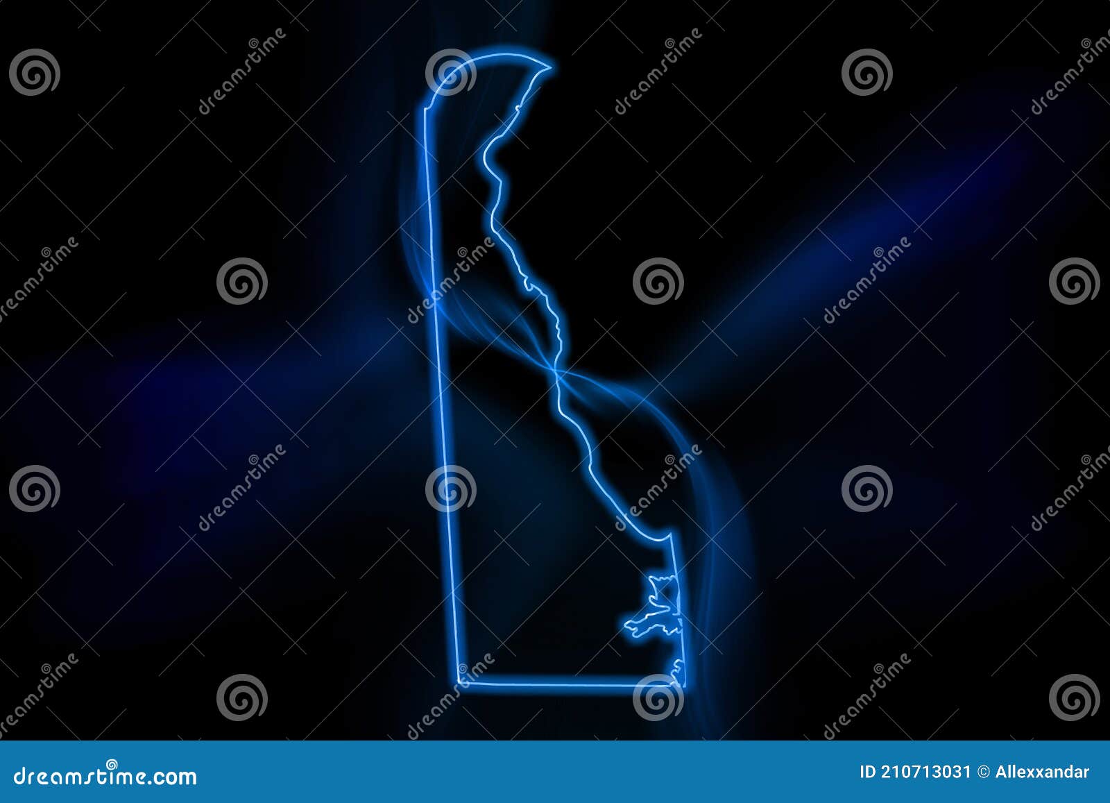Glowing Map of Delaware, Modern Blue Outline Map Stock Illustration ...