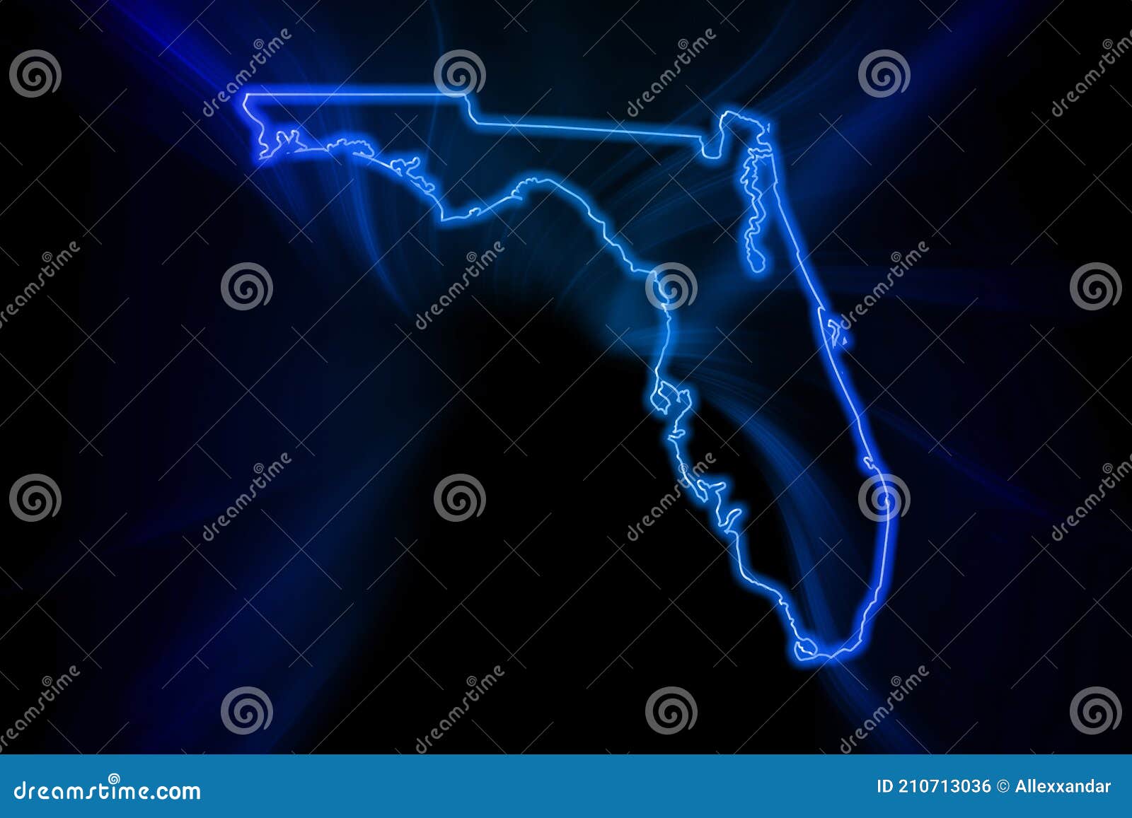 Glowing Map of Florida, Modern Blue Outline Map Stock Illustration ...