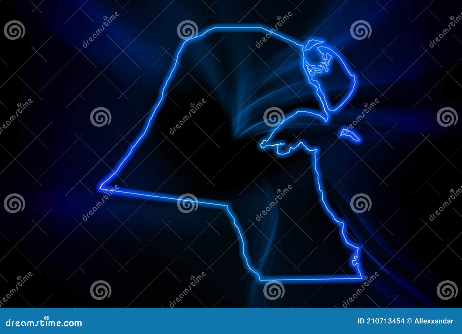 Glowing Map of Kuwait, Modern Blue Outline Map Stock Illustration ...