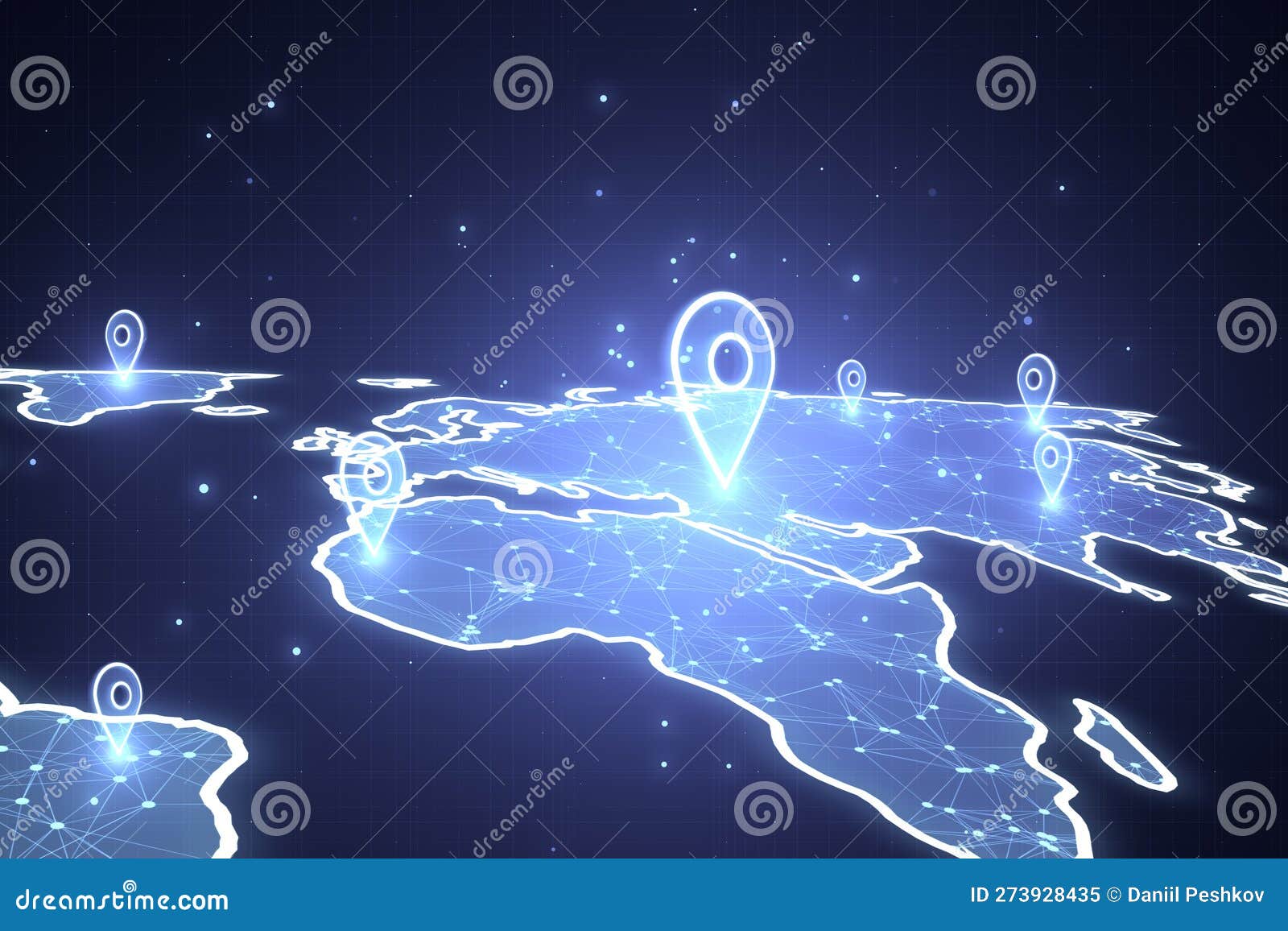 Glowing Map with Location Pins on Blurry Backdrop. GPS and Navigation ...