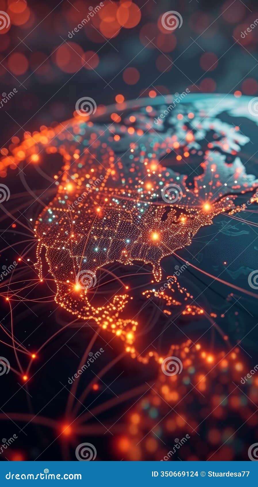Glowing Map of North America with Network Connections Stock Photo ...
