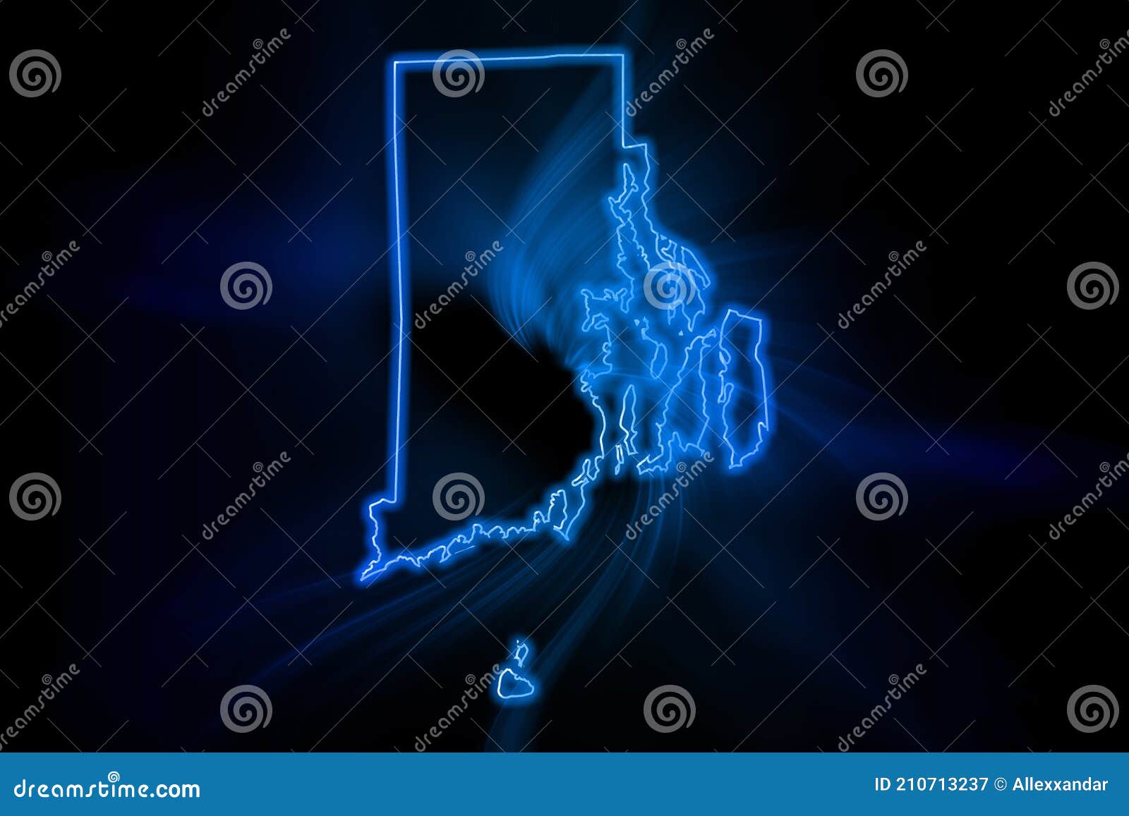 Glowing Map of Rhode Island, Modern Blue Outline Map Stock Illustration ...