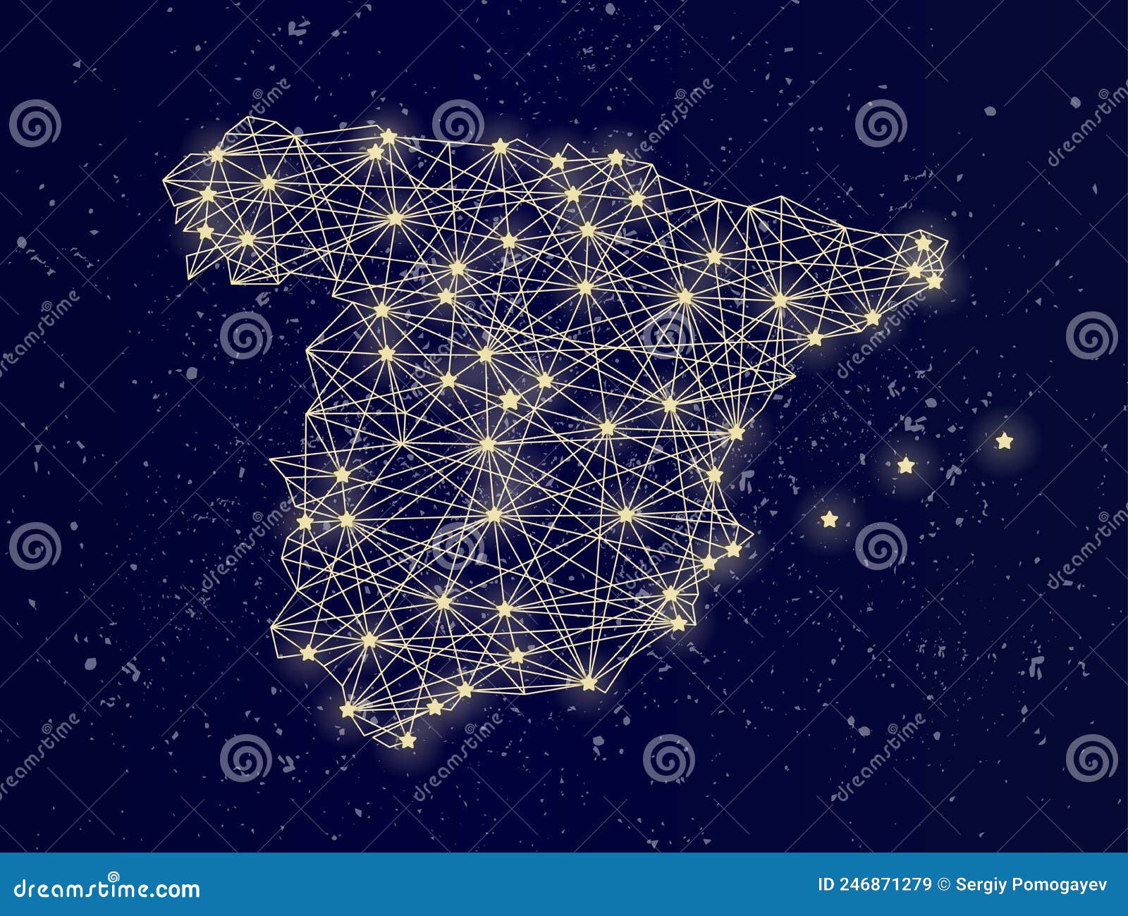 Glowing Map of Spain on the Night Sky Stock Vector - Illustration of ...