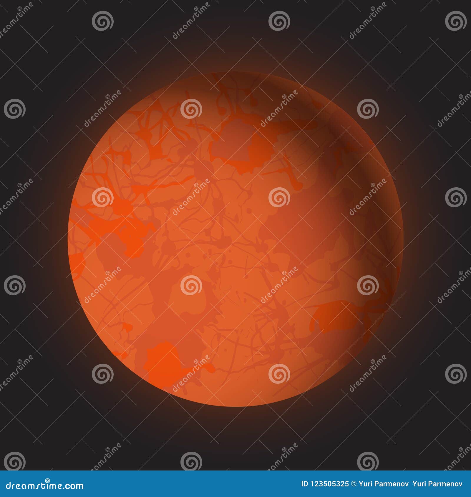 Glowing Mars Planet Isolated On Black Background. Lighting Effects ...