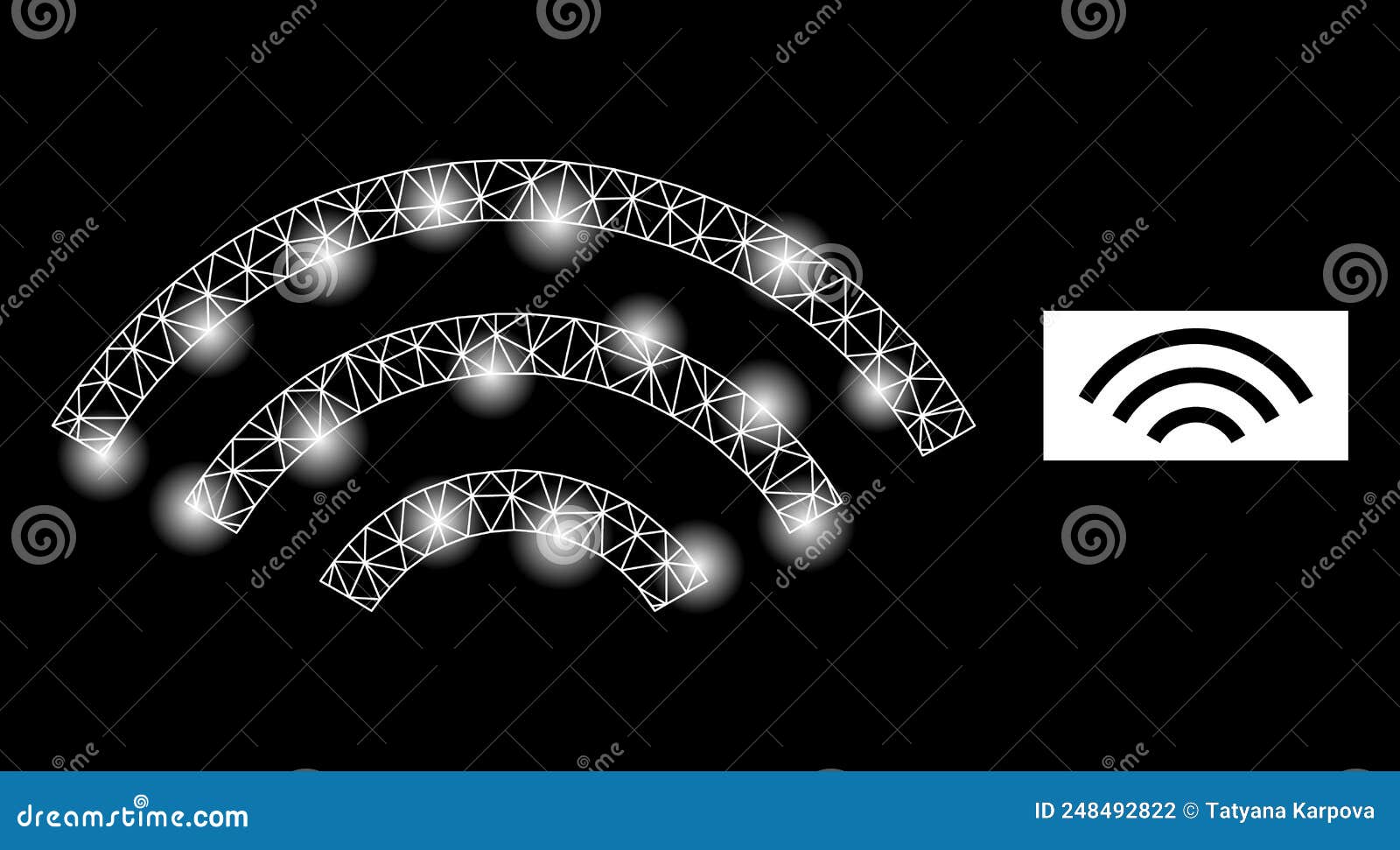 Glowing Mesh Broadcasting Waves Icon with Constellation Lightspots ...