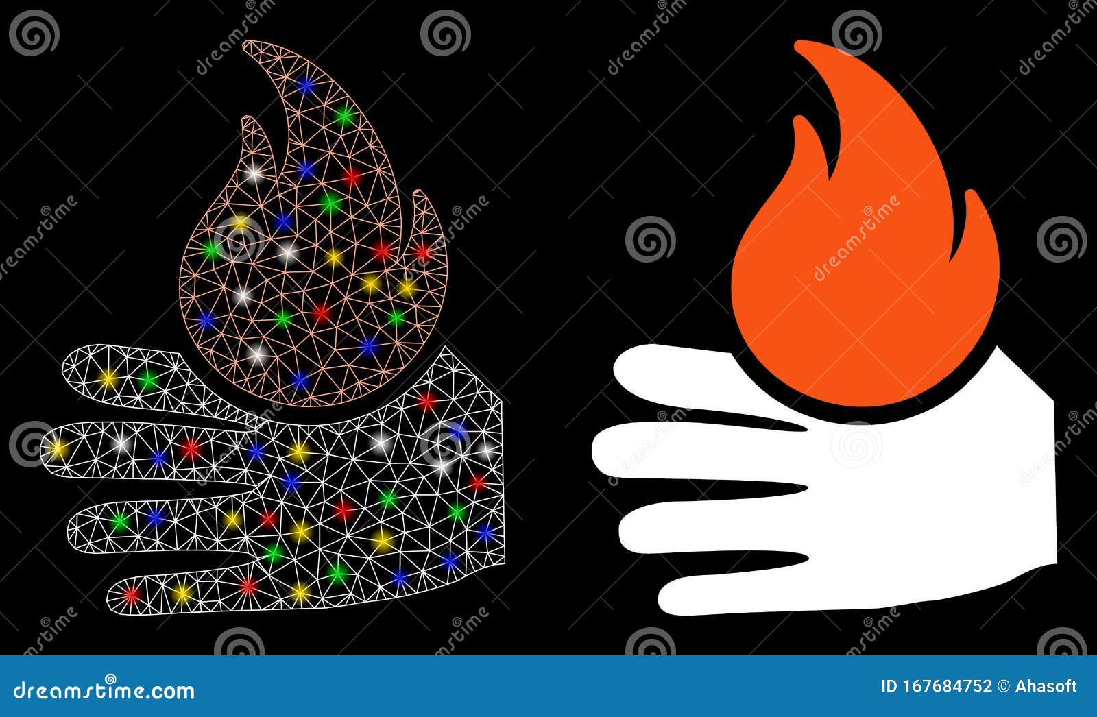 Flare Mesh Carcass Burn Hand Icon with Flare Spots Stock Vector ...