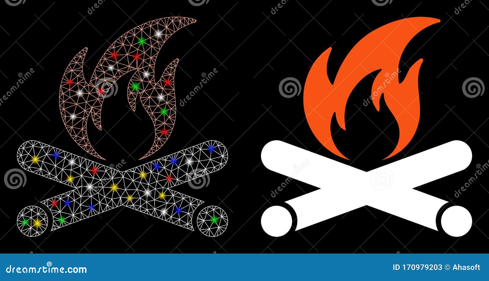 Flare Mesh Network Campfire Icon with Flare Spots Stock Vector ...