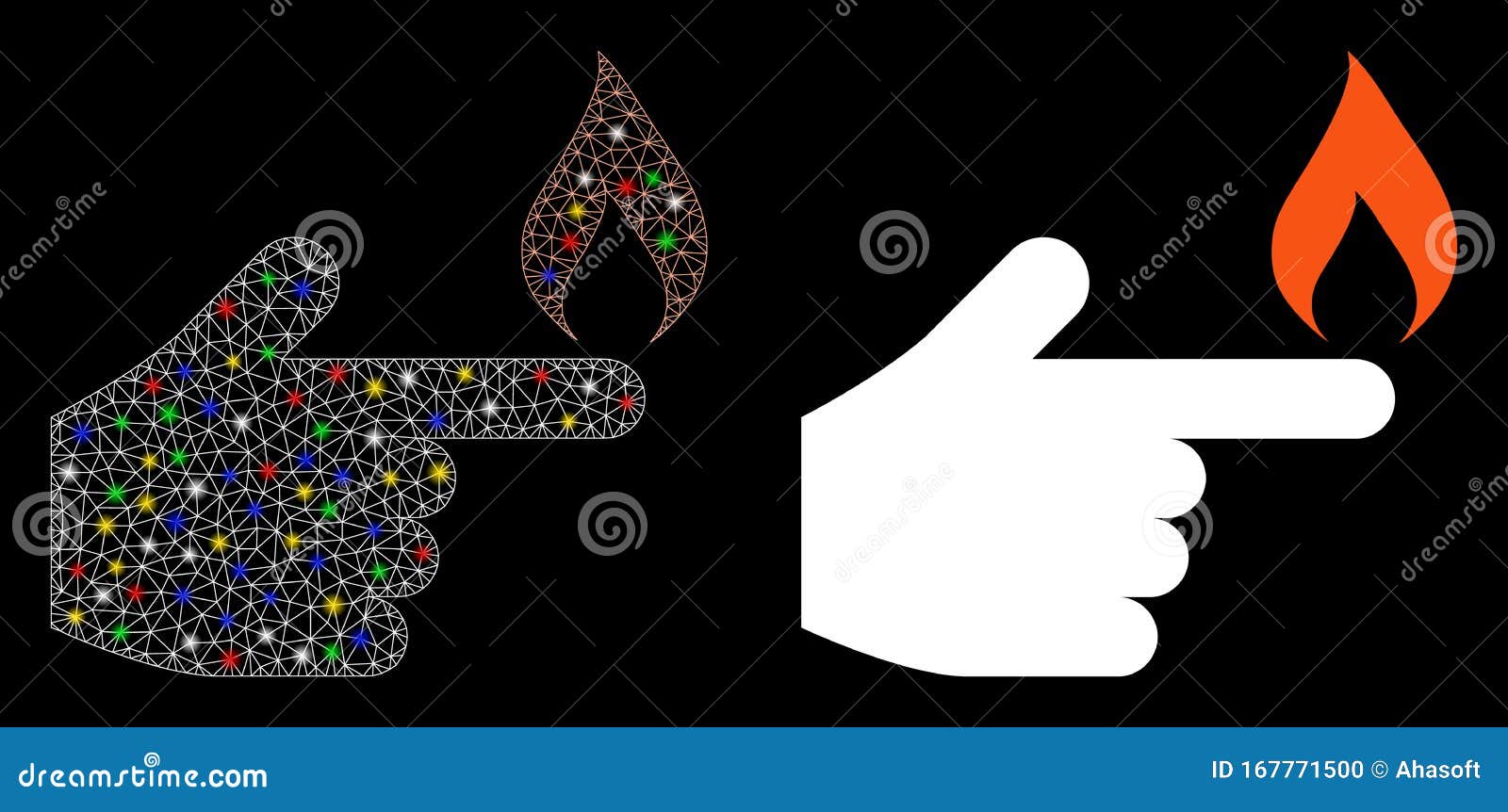Glowing Mesh Carcass Index Finger Fire Icon with Light Spots Stock ... Glowing Mesh Carcass Index Finger Fire Icon with Light Spots Stock ...