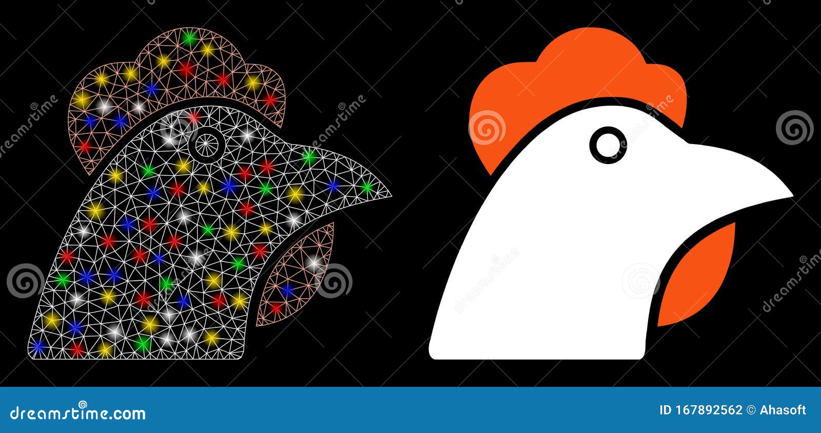 Flare Mesh Wire Frame Chicken Head Icon with Flare Spots Stock ...