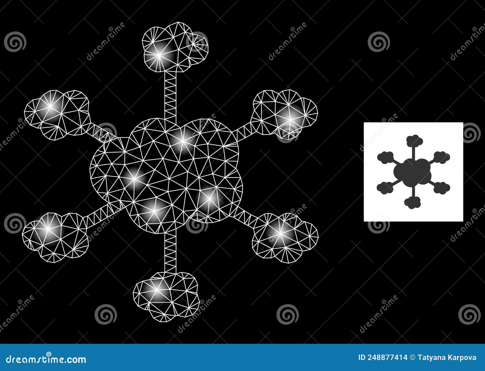 Glowing Mesh Cloud Network Icon with Glare Light Spots Stock Vector ...