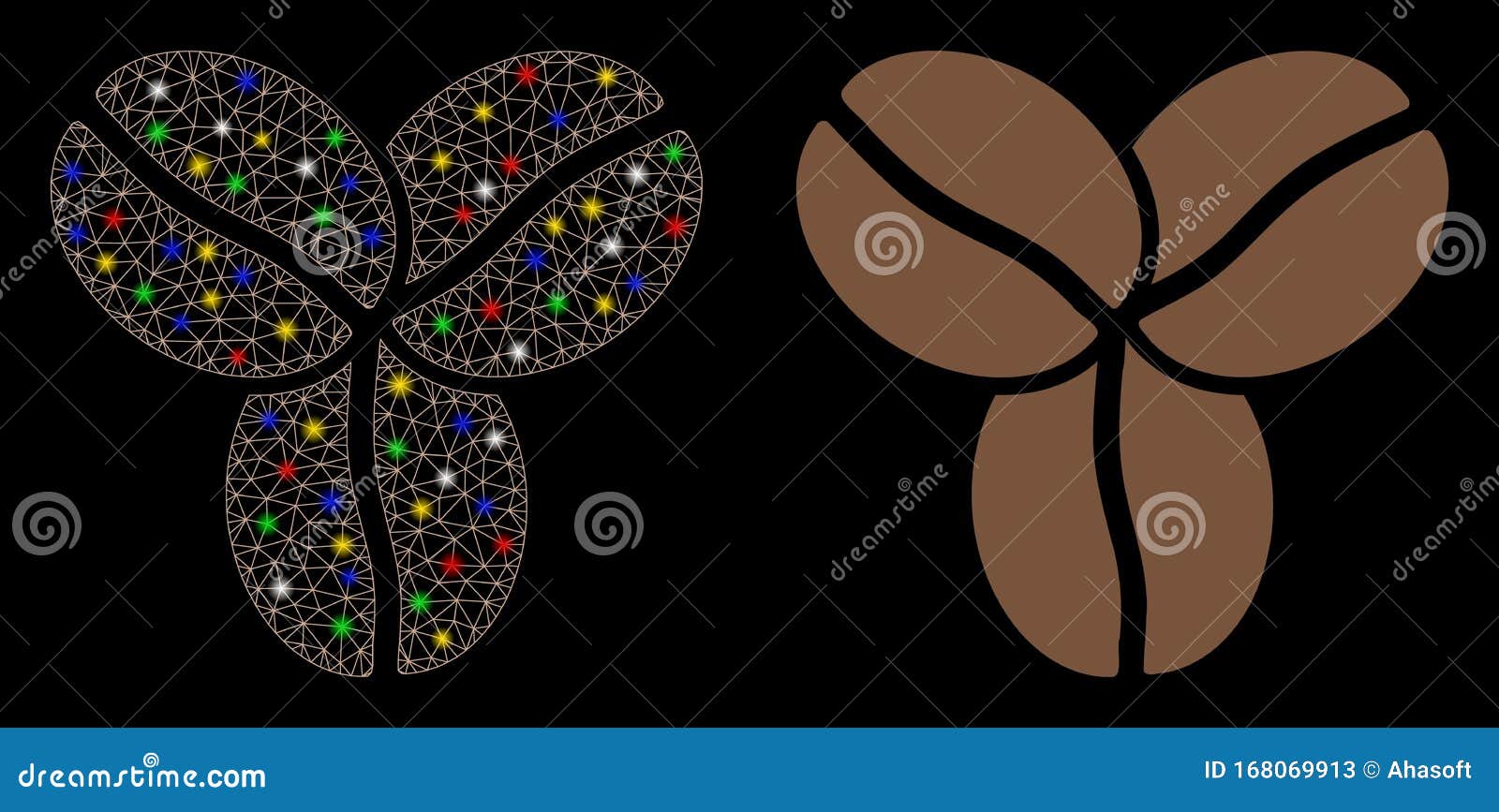 Bright Mesh 2D Coffee Beans Icon with Light Spots Stock Illustration ...