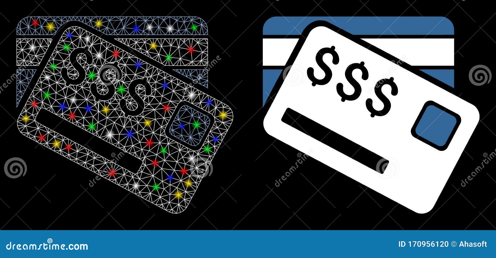 Glowing Mesh Wire Frame Credit Cards Icon with Light Spots Stock Vector ...