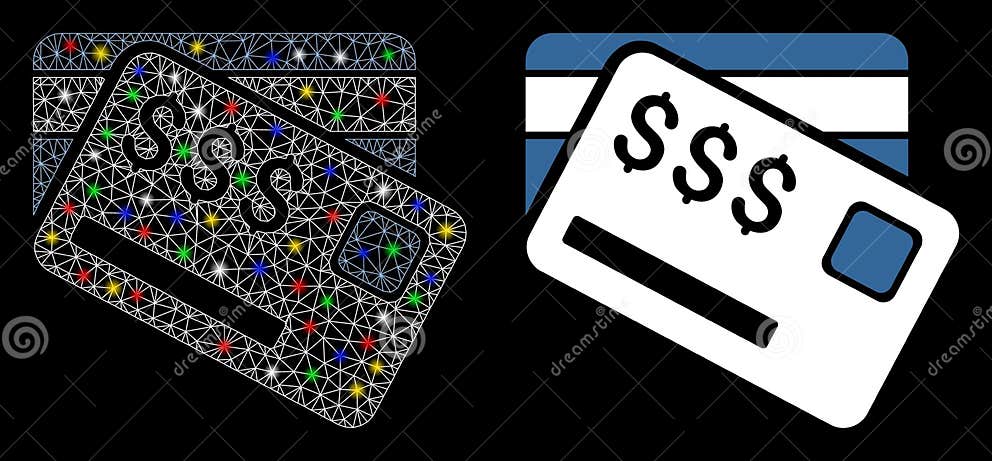 Glowing Mesh Wire Frame Credit Cards Icon with Light Spots Stock Vector ...
