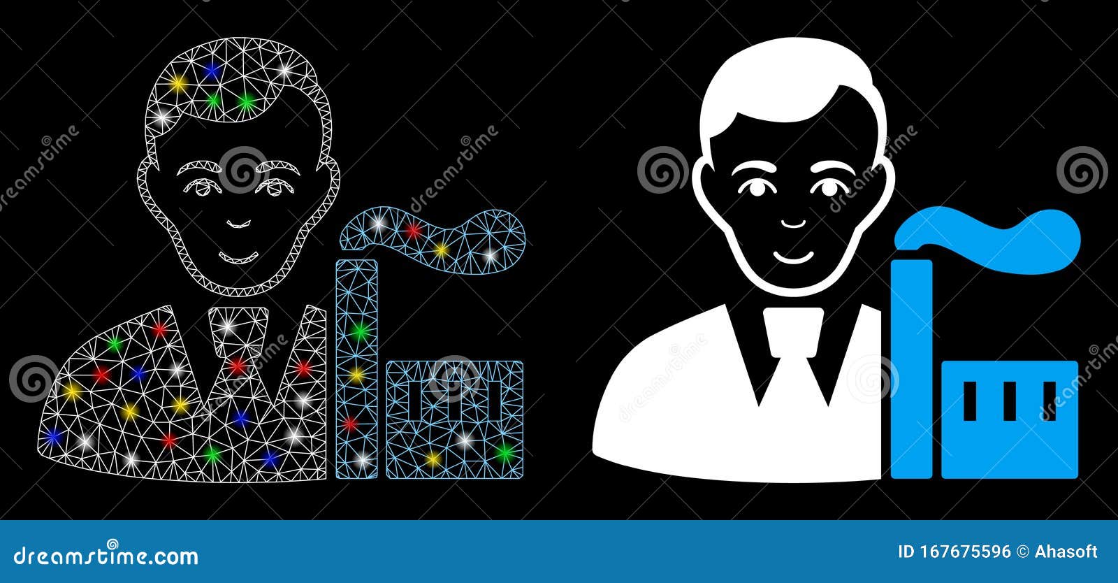 Glowing Mesh 2D Capitalist Oligarch Icon with Light Spots Stock Vector ...