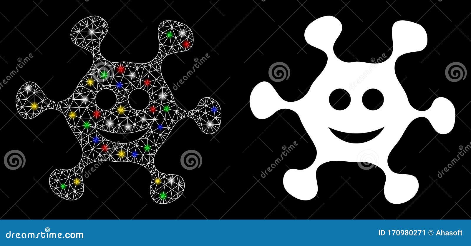 Glowing Mesh 2D Happy Microbe Icon with Flash Spots Stock Vector ...